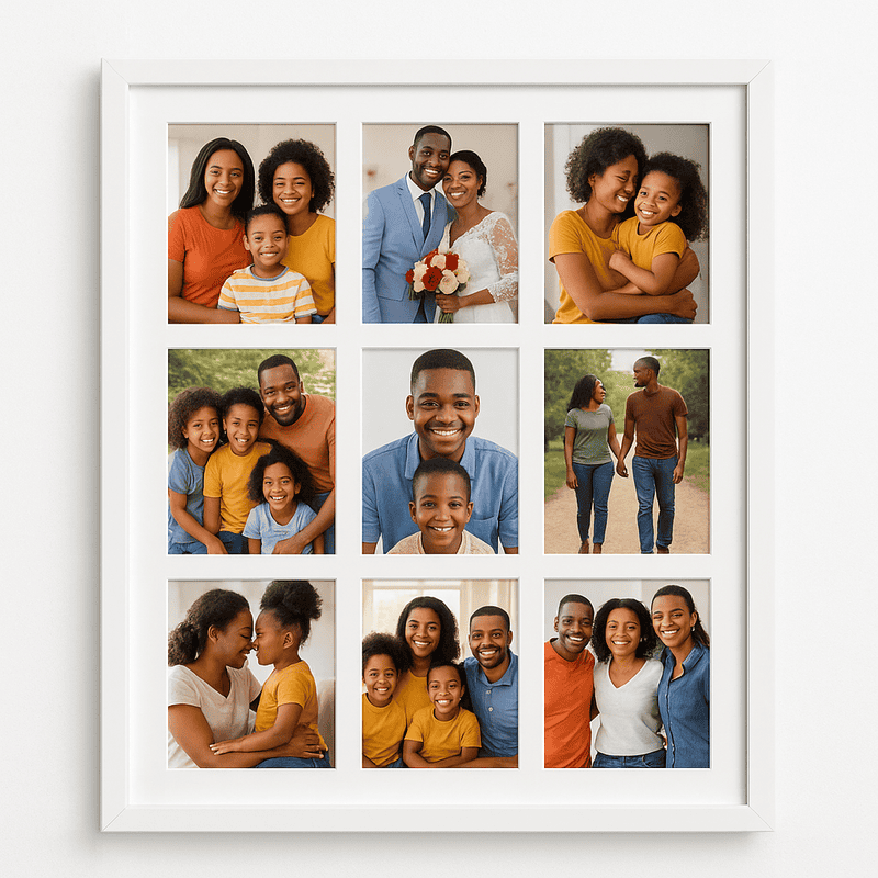 Family Collage Frame: 9 Openings 16″×20″ (White) | JaraPrint